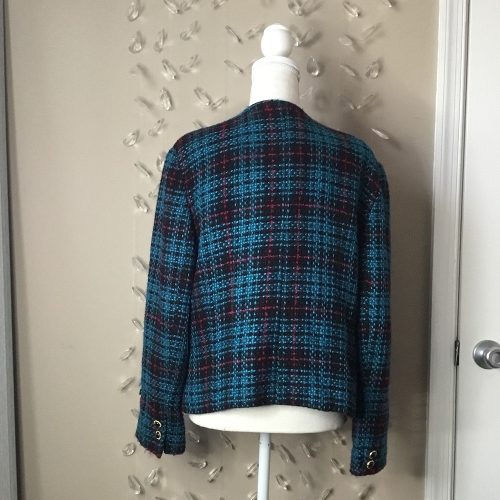 Vintage Adolfo Tweed Plaid Blazer Jacket - Gem